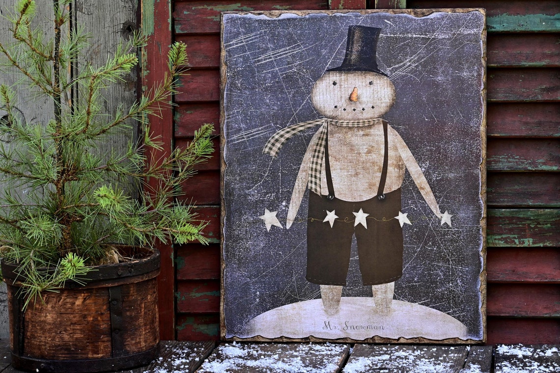Large Folk Art Snowman Wooden Wall Sign Country Christmas and - Etsy