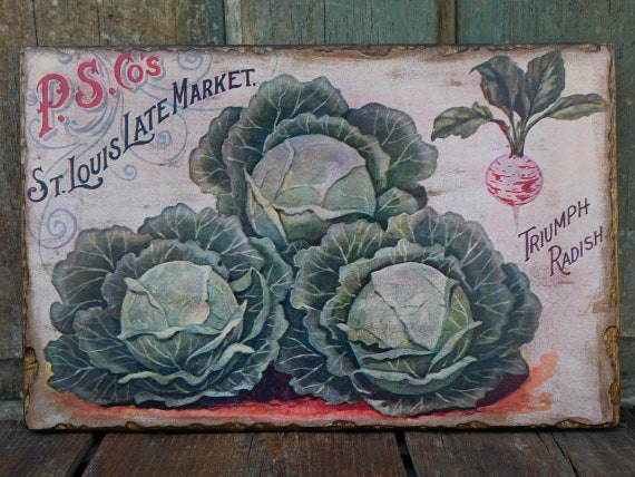 Primitive Garden Produce Vegetable Sign Vintage Cabbage and | Etsy