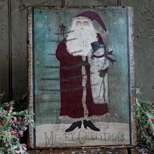 Primitive Christmas Folk Art Santa Wall Hanging Sign Wooden - Etsy
