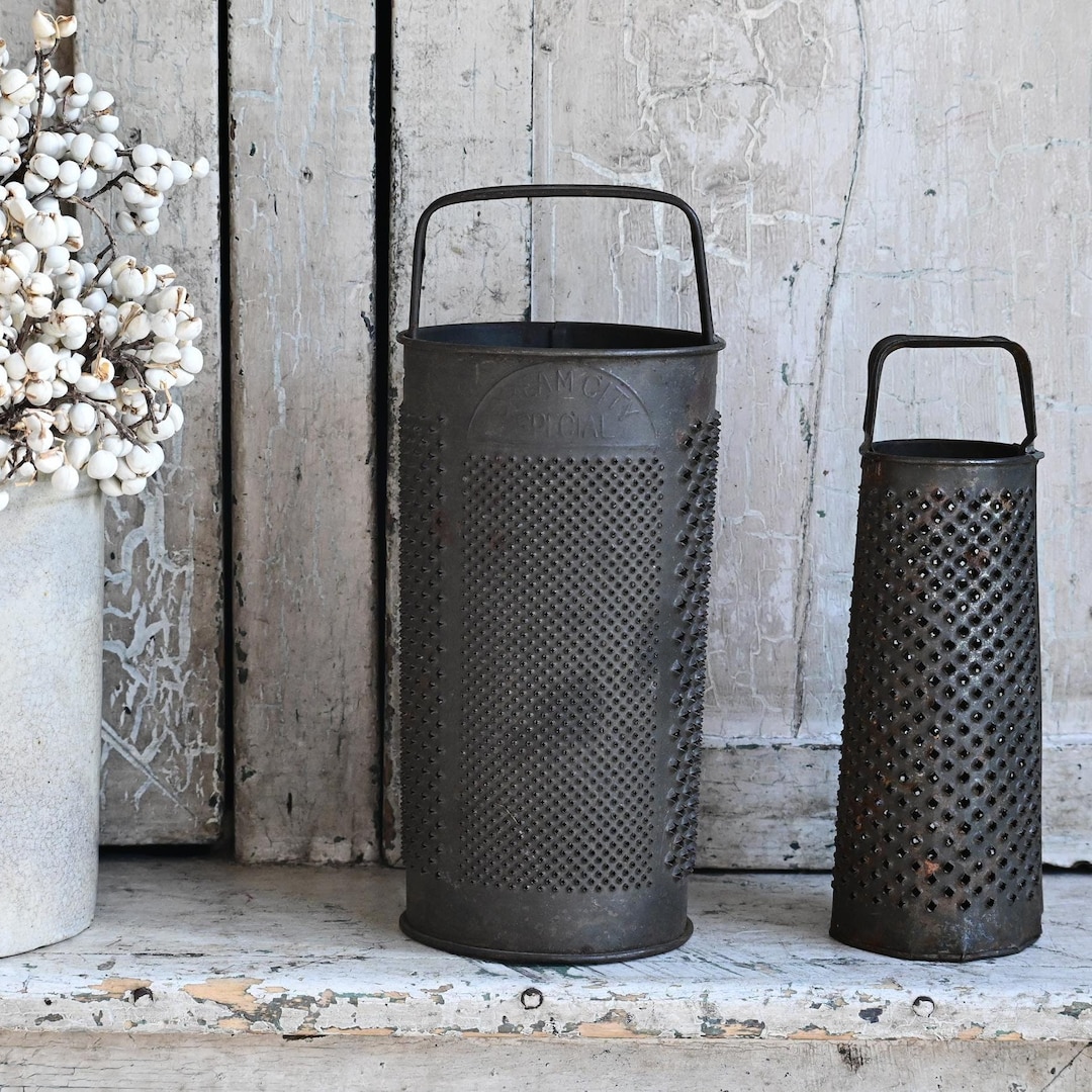 Primitive Antique Round Tin Graters, Vintage Cream City Metal Grater ...