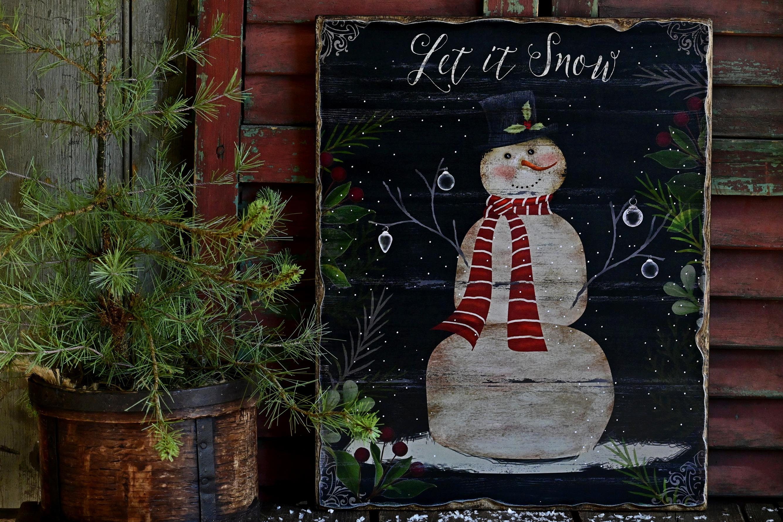 Rustic Christmas Snowman Wooden Plaque Sign - Etsy