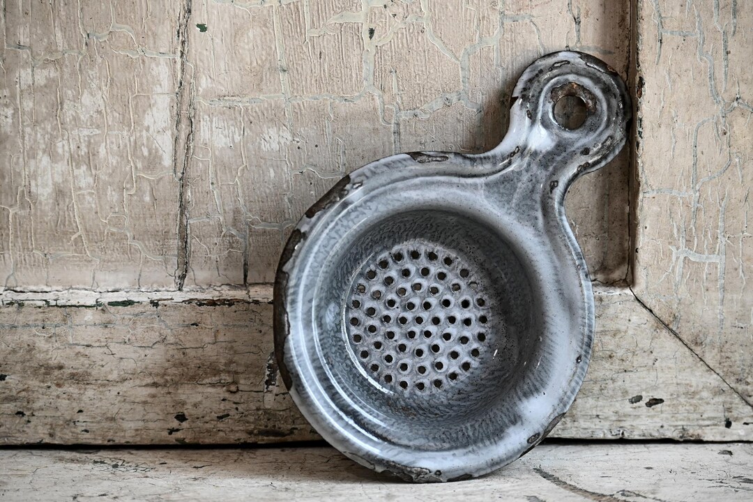 Vintage Gray Graniteware Tea Sieve Strainer - Etsy