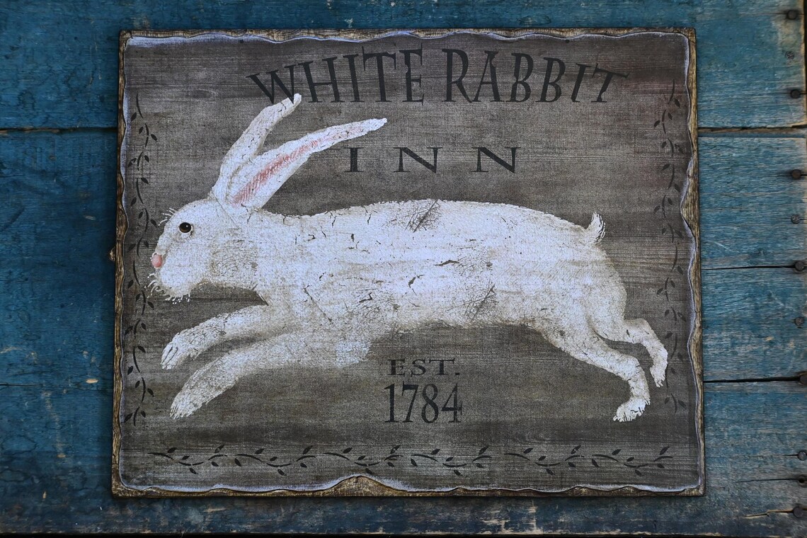 Handmade Large Rustic Easter Rabbit Wooden Sign, Primitive Folk Art ...