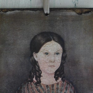 Primitive Folk Art Colonial Girl Portrait Picture Print, Antique ...