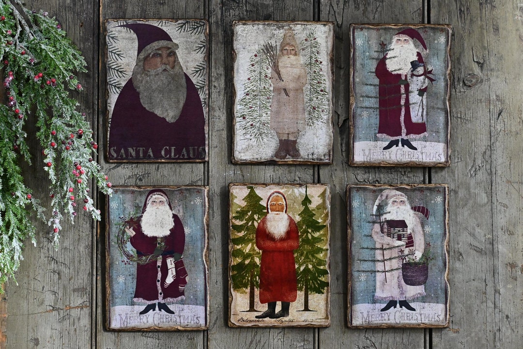 Folk Art Primitive Santa Signs, 5x7 Picture Wall Hangings, Listing is ...