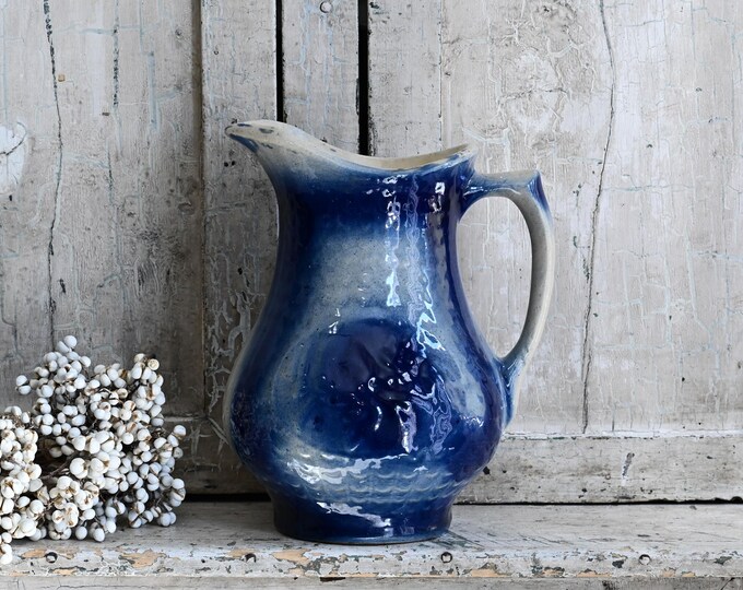 Antique Blue Stoneware Pitcher