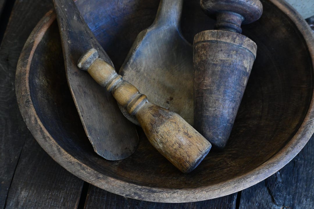 Small Primitive Antique Wooden Masher, Rustic Kitchen Utensils, Turned ...