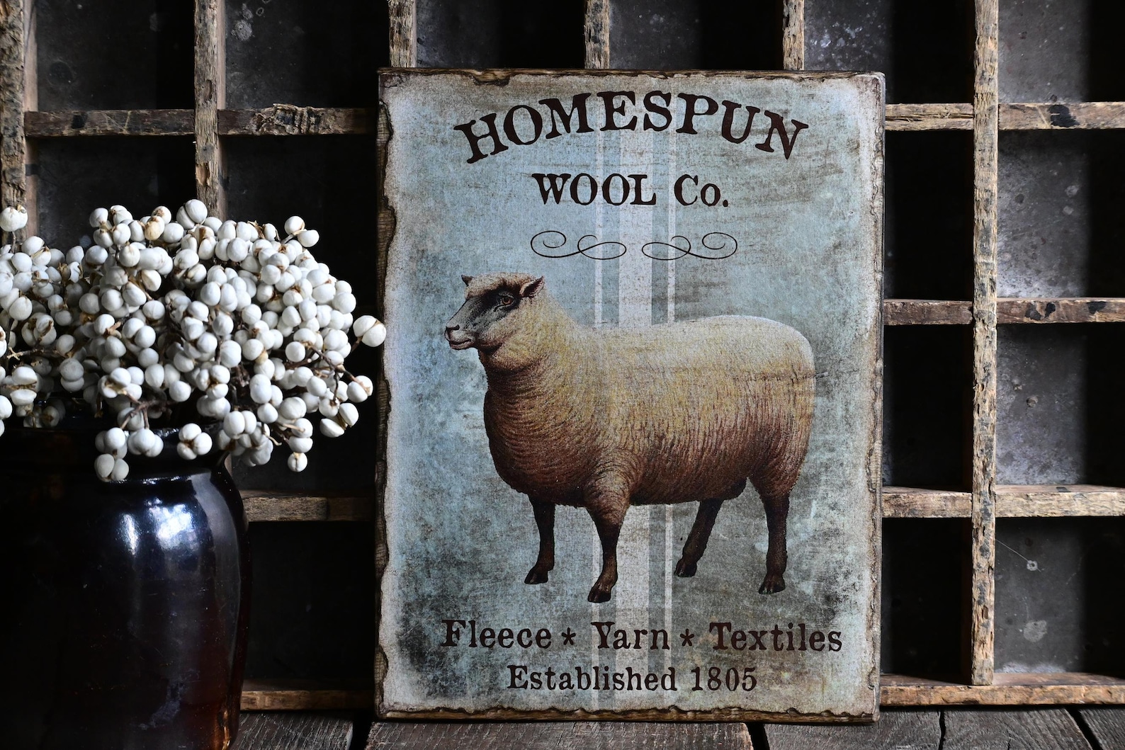Rustic Homespun Sheep Wool Co. Wooden Sign Art Wall Hanging - Etsy