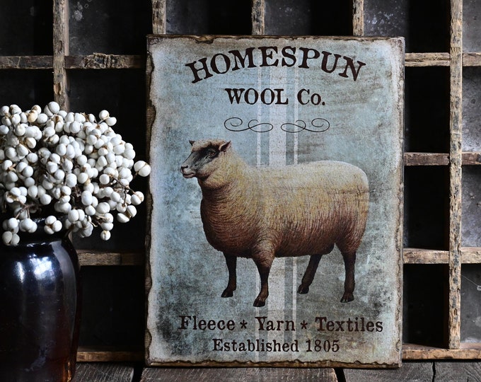 Rustic Homespun Sheep Wool Co. Wooden Sign Art Wall Hanging - Etsy