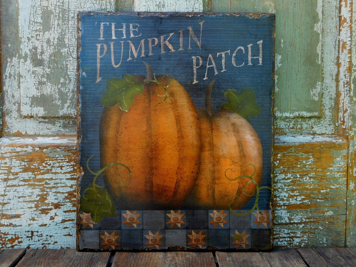 Primitive Folk Art Pumpkin Patch Wall Hanging Wooden Sign - Etsy