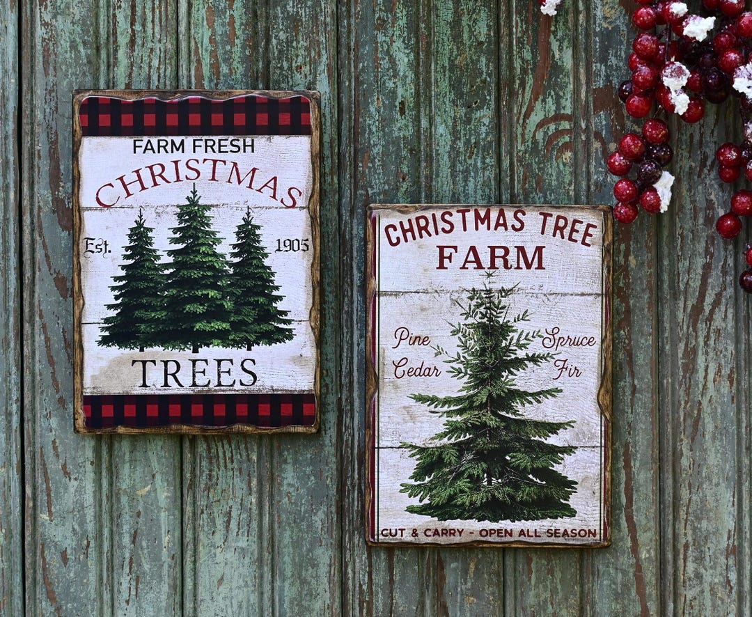 Rustic Christmas Tree Farm Wood Picture Signs, Christmas Wall Decor ...