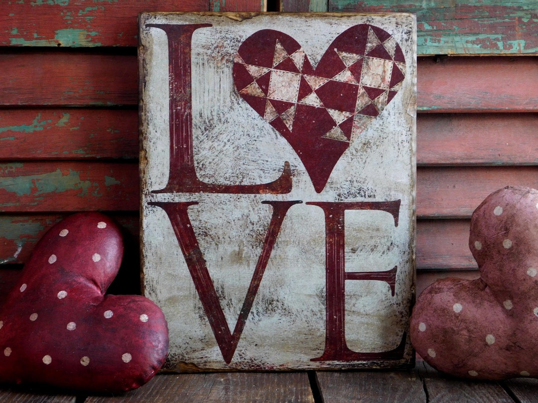 Primitive Valentine Decor Love Sign Art Wall Hanging - Etsy