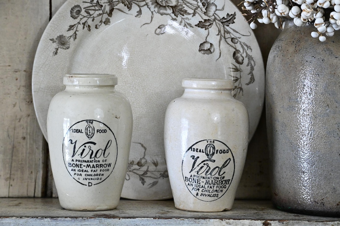 Set of 2 Ideal Food Virol Bone Marrow Antique Stoneware Jars, Country ...