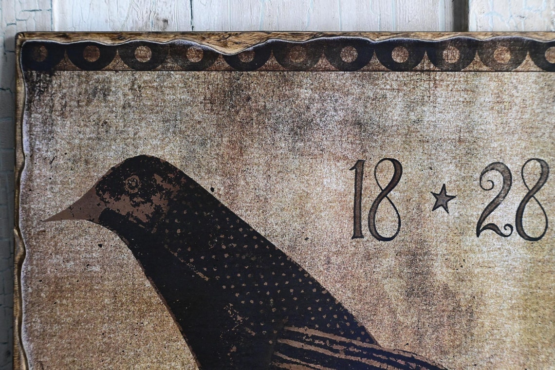 Handmade Folk Art Primitive Crow Sign, Rustic Country Crow Picture ...