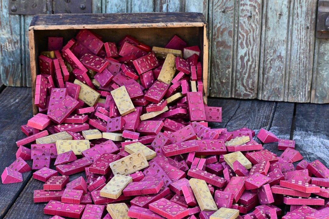 Vintage Red and Yellow Wooden American Bricks Building Toys by Halsam ...
