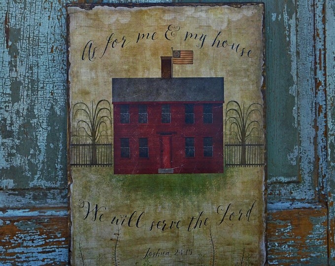 Primitive Folk Art Saltbox House Wooden Wall Hanging Sign, Country ...
