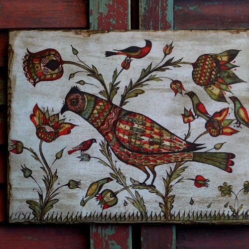 Primitive Folk Art Bird Wooden Wall Hanging German Fraktur | Etsy