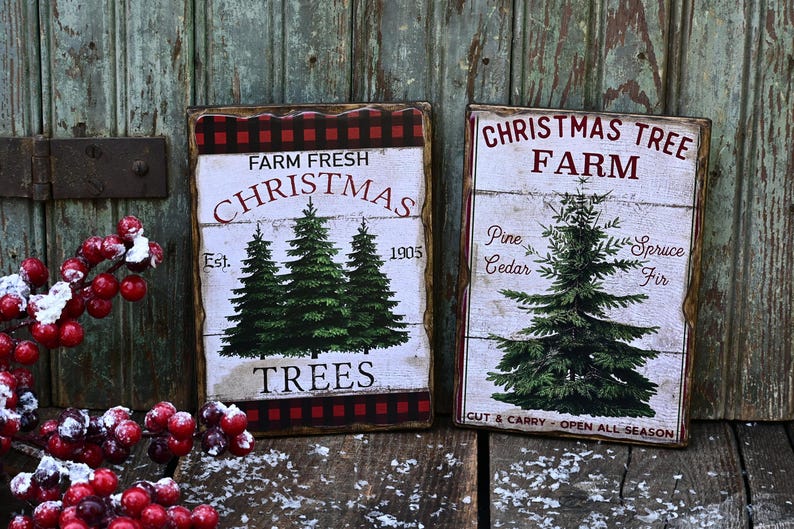 Rustic Christmas Tree Farm Wood Picture Signs, Christmas Wall Decor ...