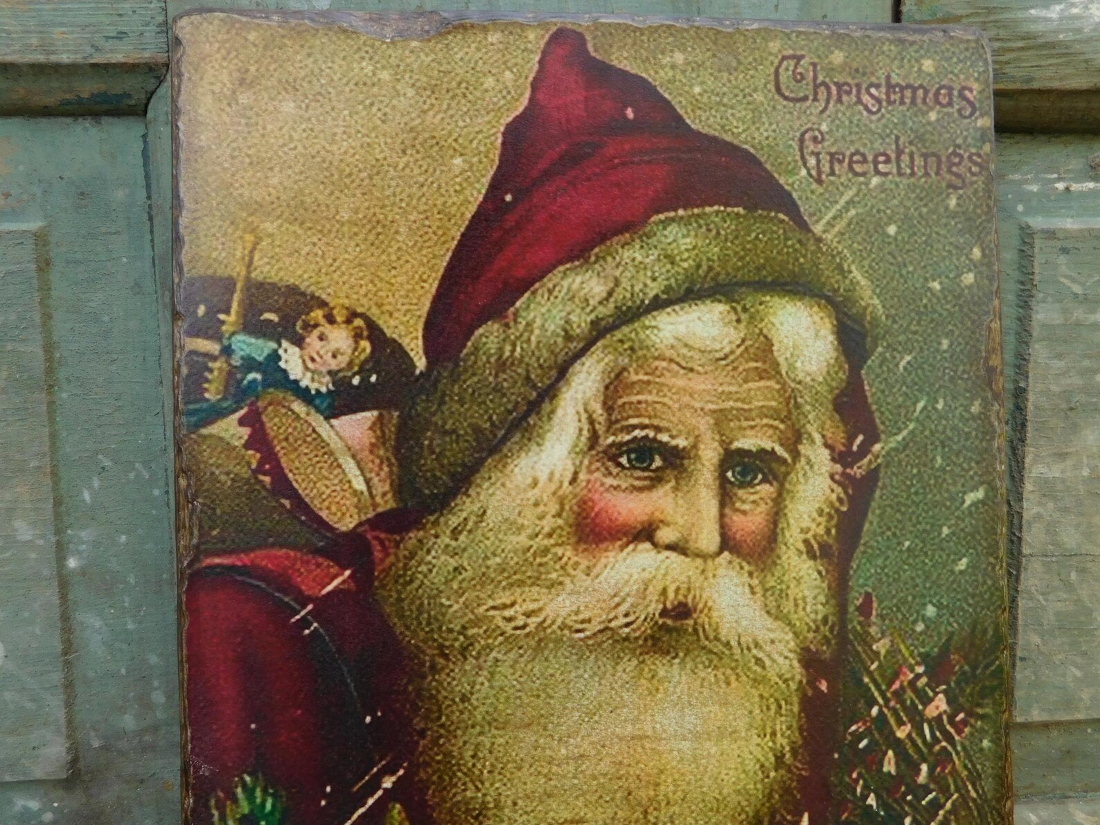 Handmade Old World Primitive Santa Wall Hanging Print, Country ...