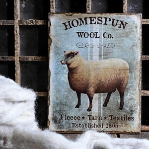 Rustic Homespun Sheep Wool Co. Wooden Sign Art Wall Hanging - Etsy
