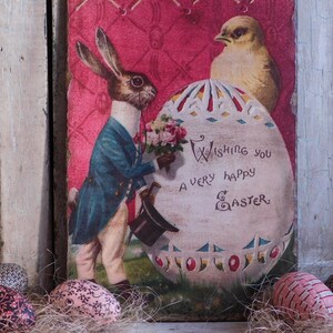 Primitive Wooden Easter Art Wall Hanging, Easter Bunny With Egg Print ...