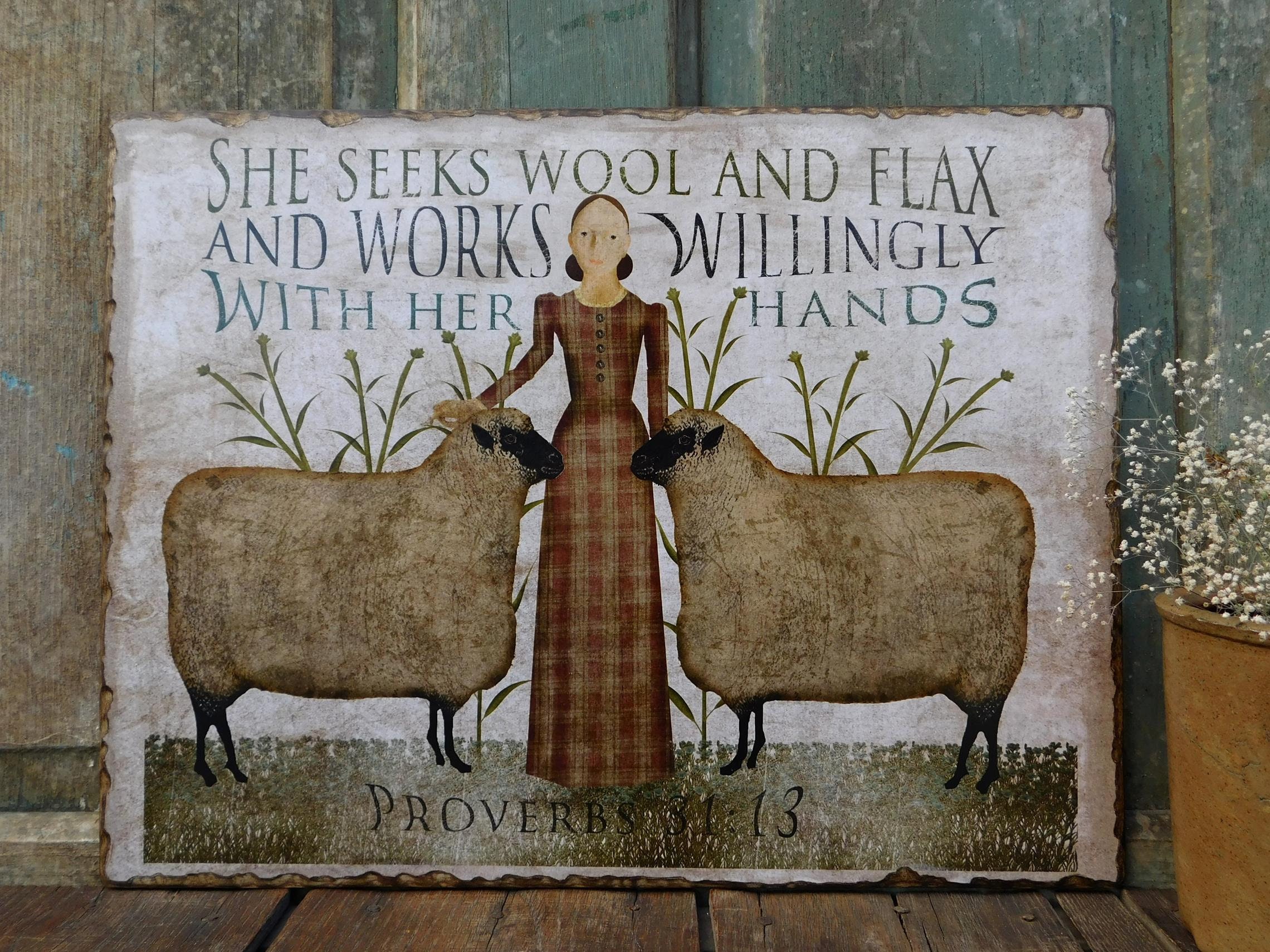 Large Primitive Folk Art Wooden Wall Hanging Sign she - Etsy