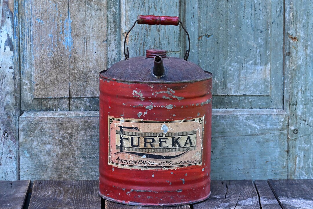 Vintage Red Eureka Gas Can, Old Metal Advertisement, Paper Label - Etsy