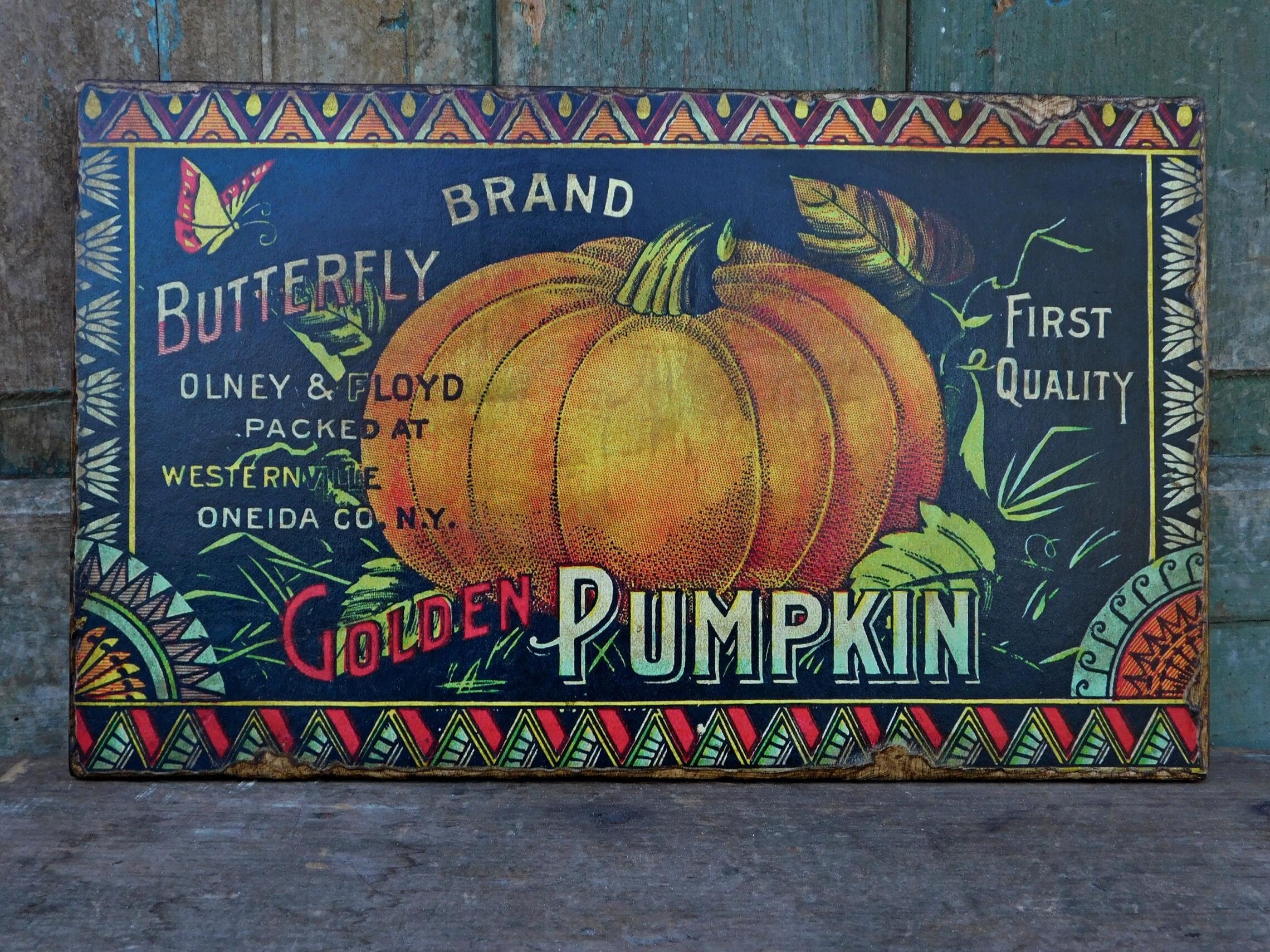 Primitive Pumpkin Advertisement Wooden Sign Butterfly Brand | Etsy