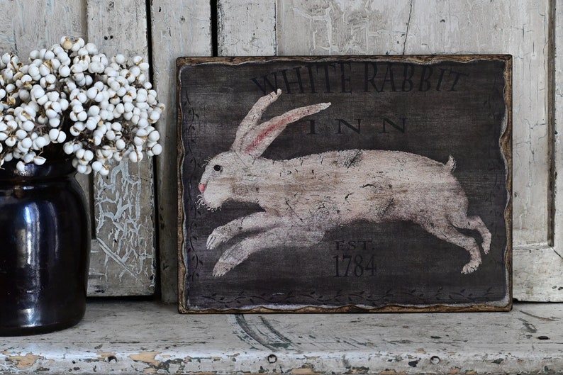 Primitive Rabbit Inn Wooden Picture Sign Folk Art Easter - Etsy