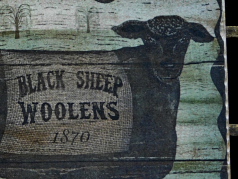Primitive Black Sheep Woolens Picture Print Wooden Sign Wall - Etsy
