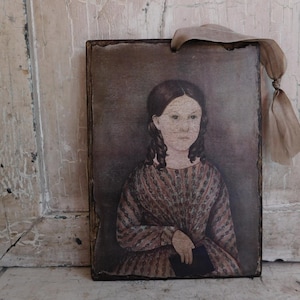 Primitive Folk Art Colonial Girl Portrait Picture Print, Antique ...