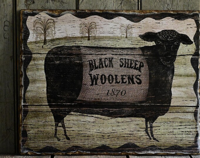 Country Folk Art Black Sheep Wooden Sign Art Wall Hanging - Etsy