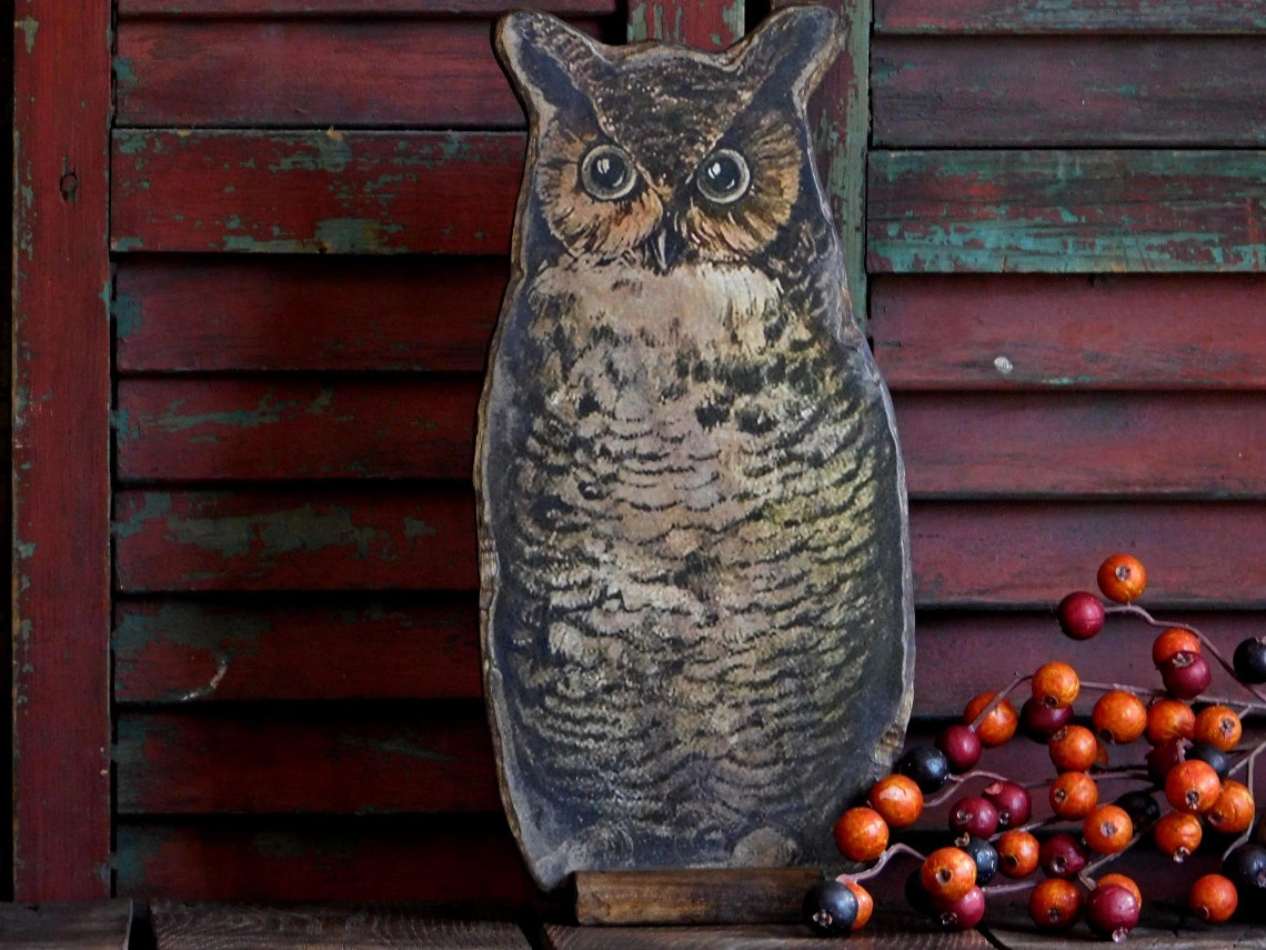 Handmade Primitive Wooden Owl on Stand Fall Harvest and - Etsy