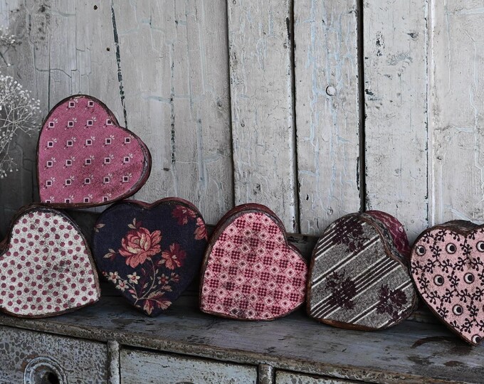Primitive Valentine Heart Boxes, Pink and Brown Fabric Hearts, Paper ...