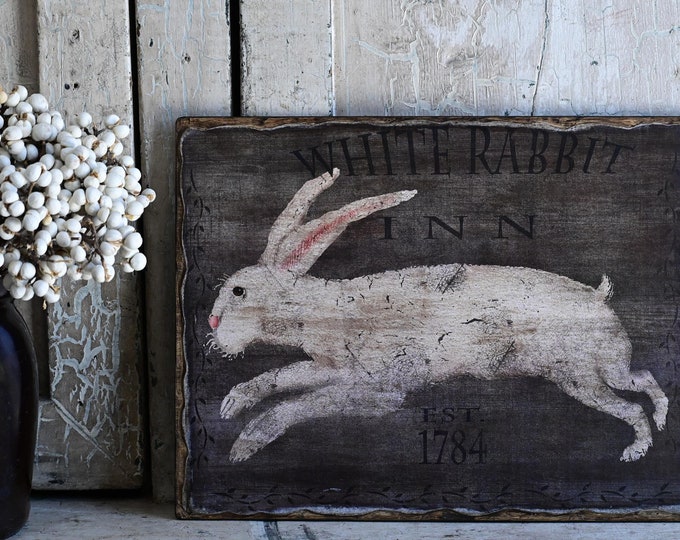 Primitive Rabbit Inn Wooden Picture Sign Folk Art Easter | Etsy