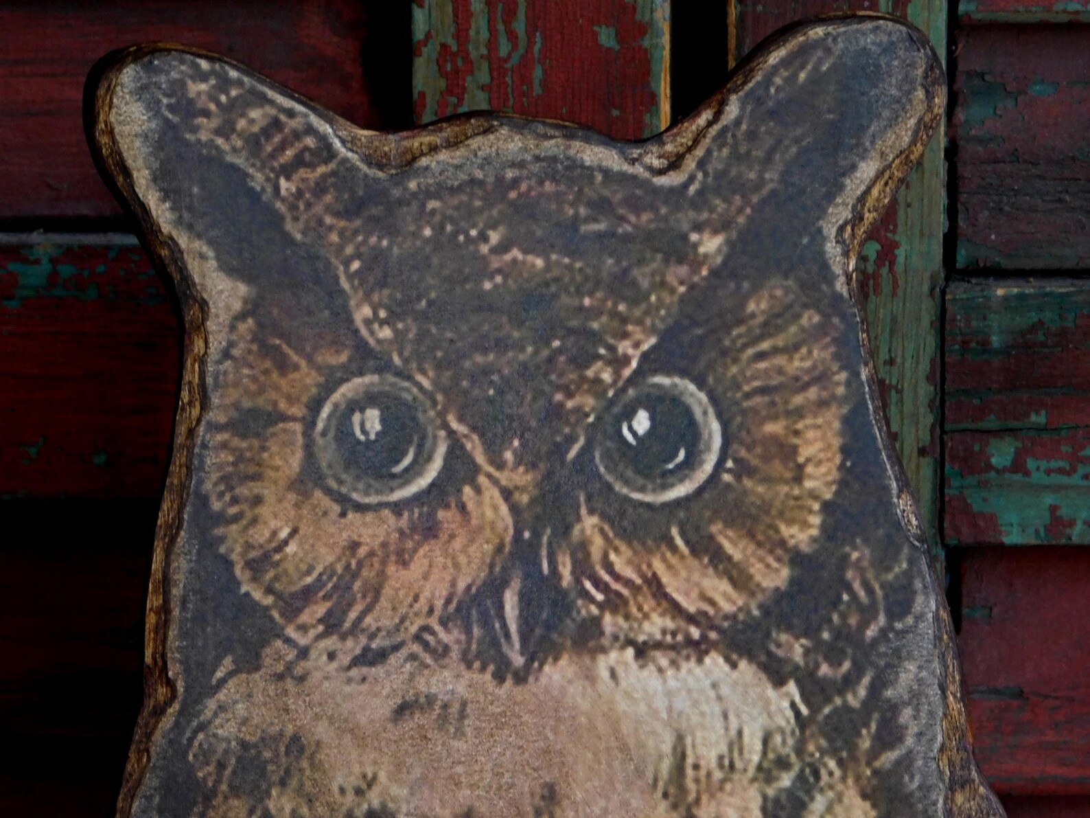 Handmade Primitive Wooden Owl on Stand, Fall Harvest and Halloween Home ...