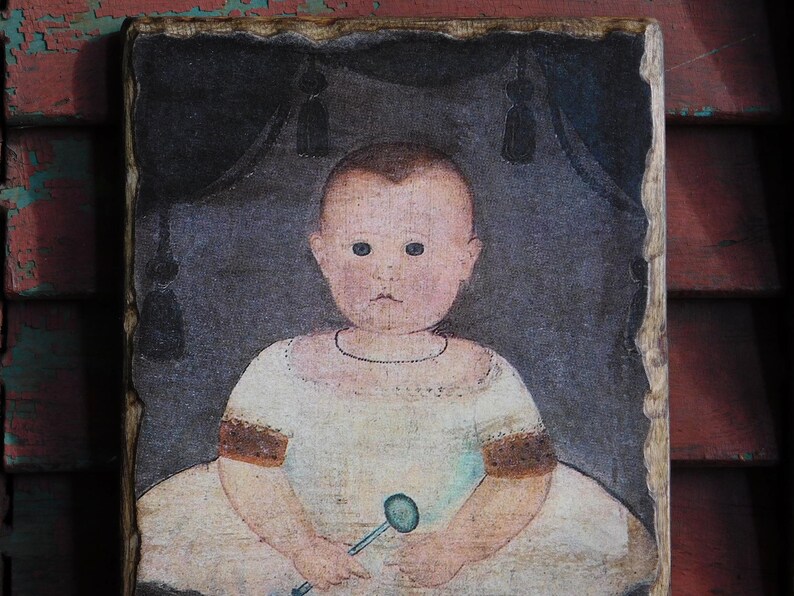 Primitive Colonial Baby Portrait Wooden Art Hanging Sign - Etsy