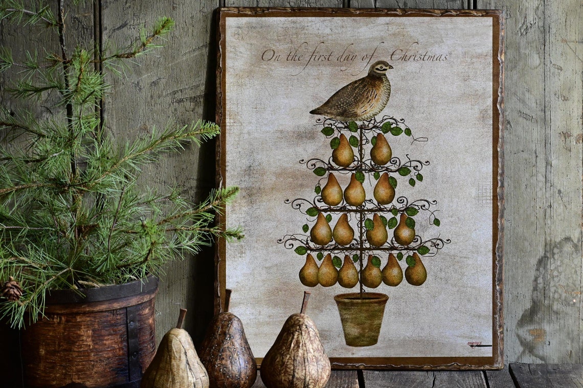 Primitive Folk Art Partridge in A Pear Tree Wooden Wall Art - Etsy.de