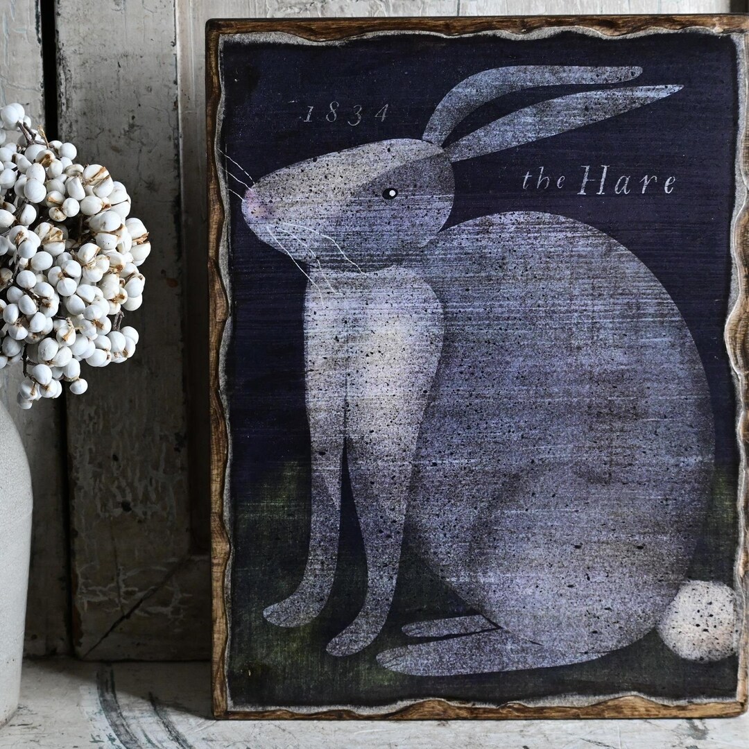 Country Folk Art Easter Bunny Wooden Picture Sign, Primitive Easter ...