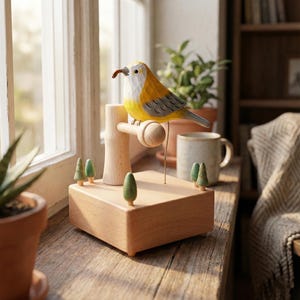 Wooden Bird Automaton – Hand Crank Kinetic Desk Decor - Etsy