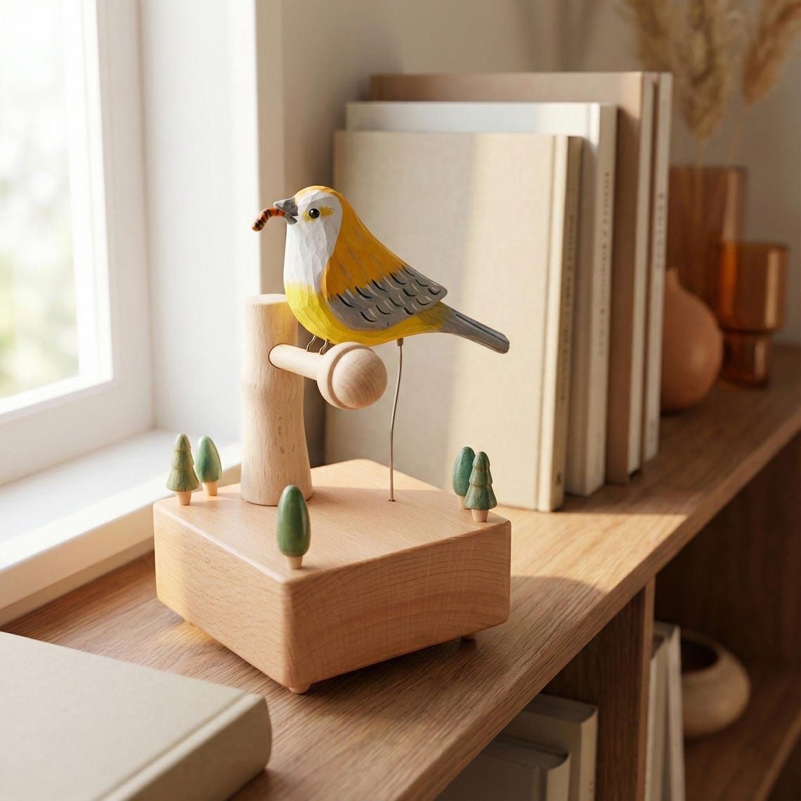 Wooden Bird Automaton – Hand Crank Kinetic Desk Decor - Etsy