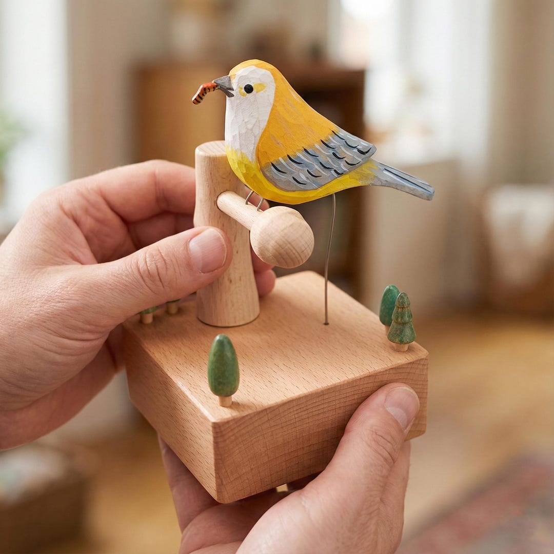 Wooden Bird Automaton – Hand Crank Kinetic Desk Decor - Etsy