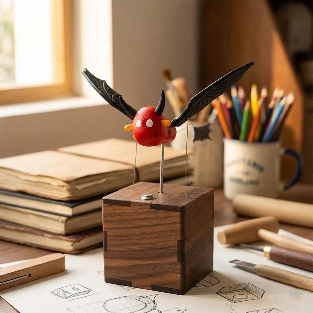 Handmade Wooden Flying Creature Automaton – Kinetic Desk Art Sculpture ...
