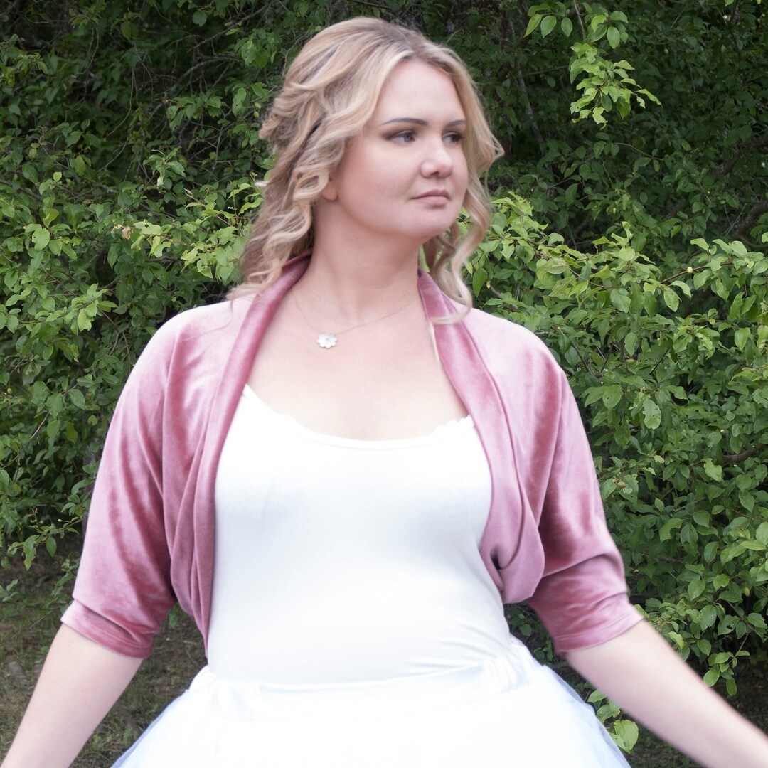 Silvery Pink Velvet Bridal Bolero: Kimono Sleeve Wedding Shrug - Etsy