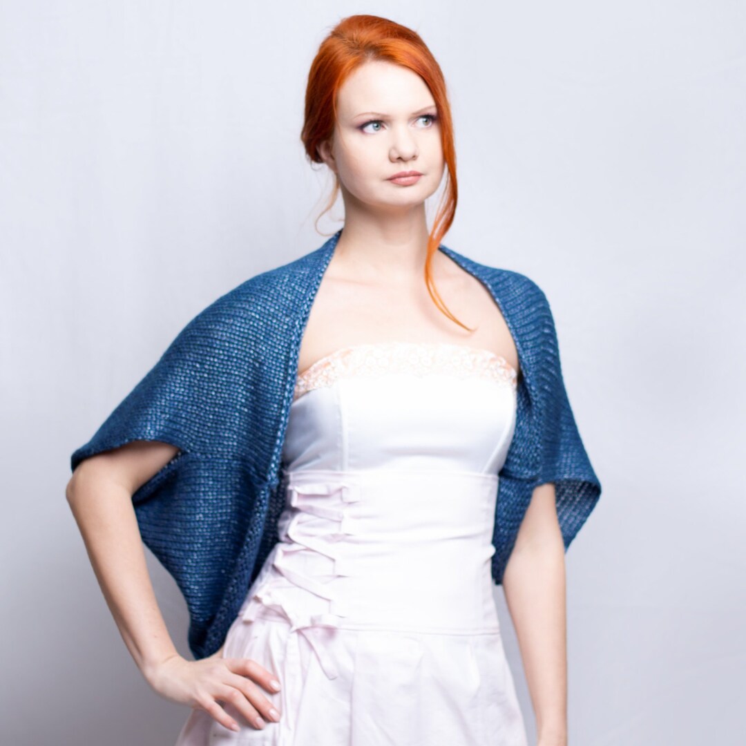 Blue Knit Bridal Bolero: Wool Blend Wedding Shrug, Pearly Vest - Etsy