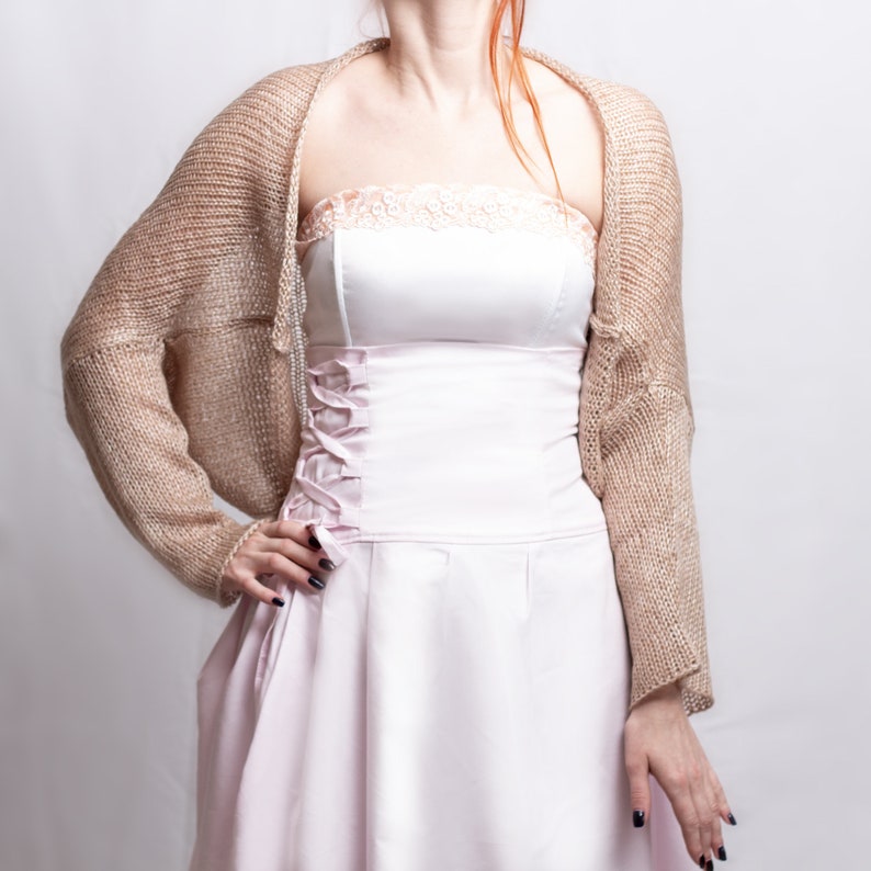 Beige Wedding Cocoon Bolero, Pearly Knit Engadement Wool Knitted Soft ...
