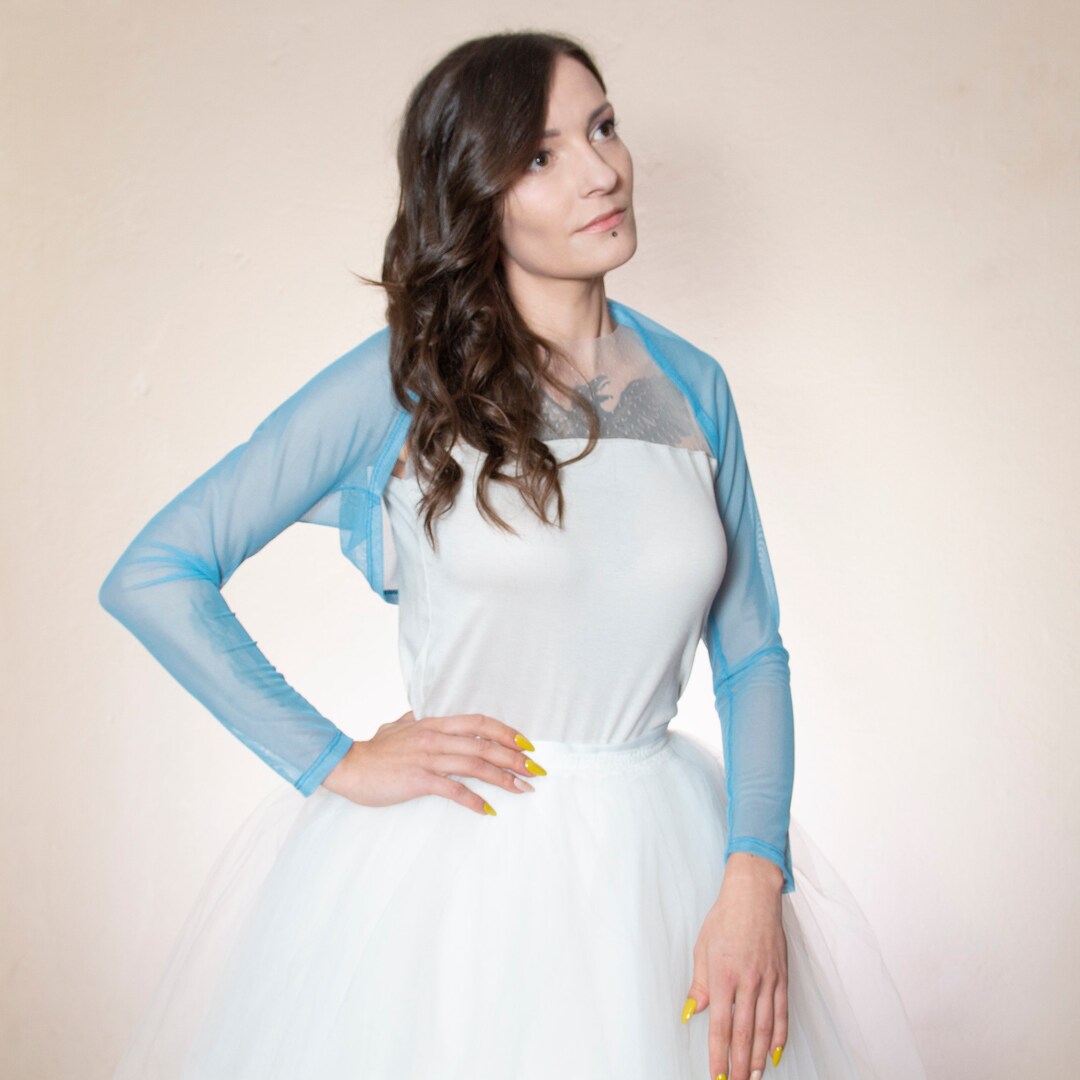 Blue Bridal Bolero, Wedding Shrug, Cloud Blue Mesh Wedding Shoulder ...