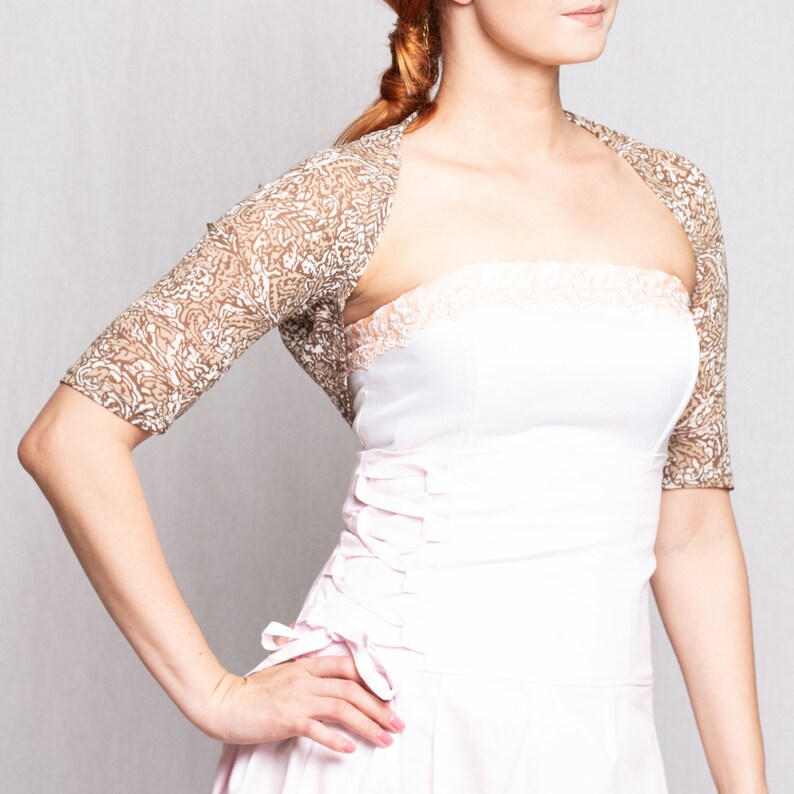 Beige Bridesmaids Wedding Bolero Brown Abstract Beige Shrug - Etsy