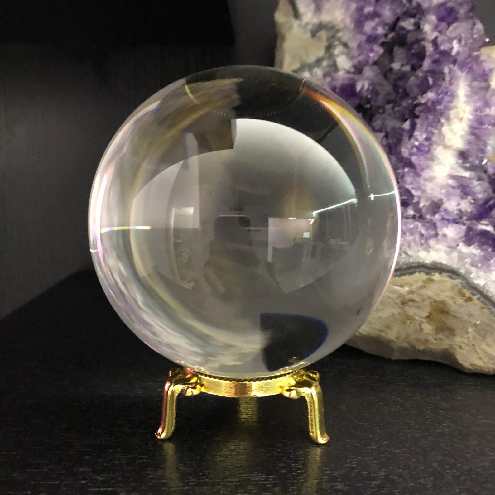 Clear Quartz Sphere 100mm | Crystal Ball With Gold Stand for Meditation ...