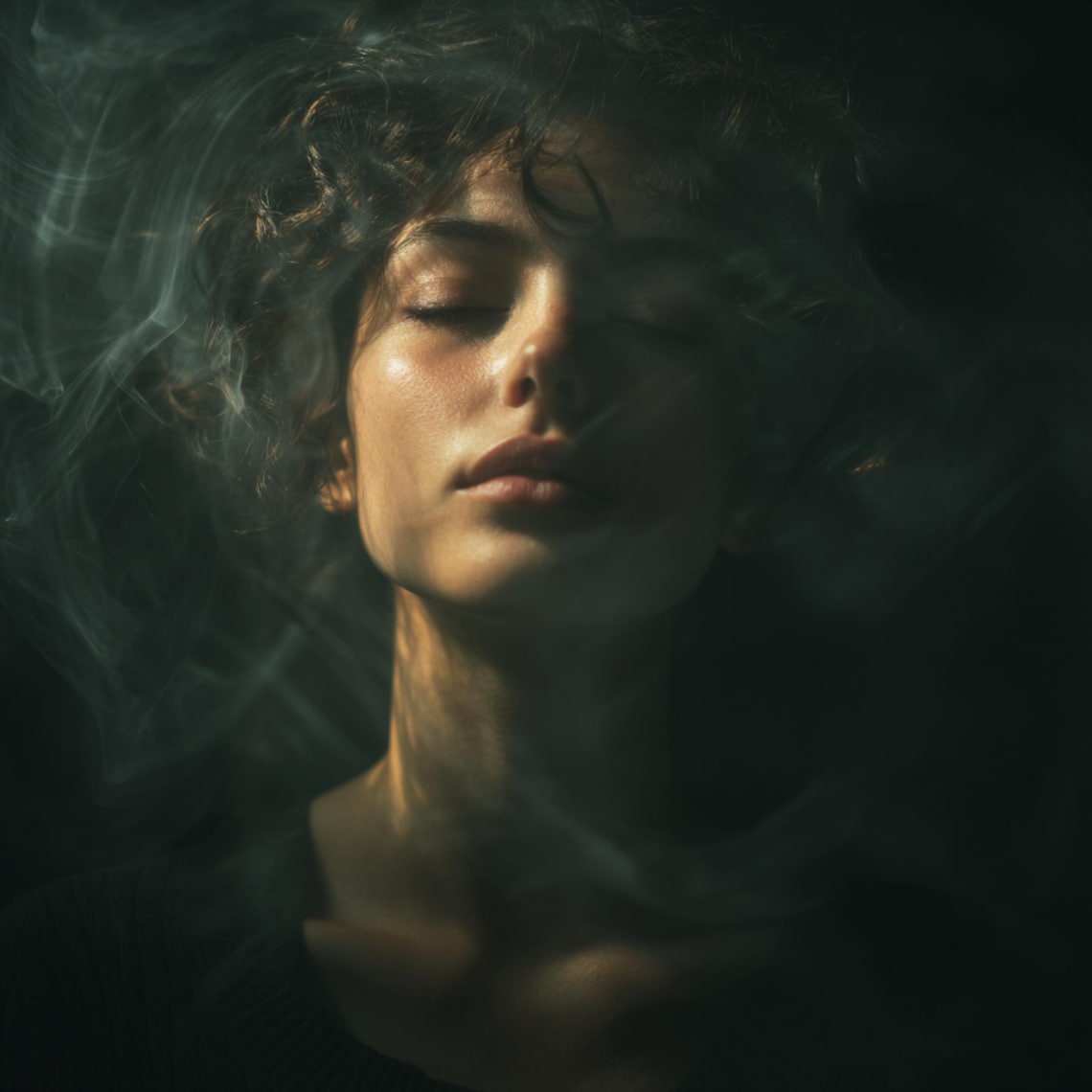 AI Moody Female Portrait | Cinematic Smoke Light Photo (commercial Use ...